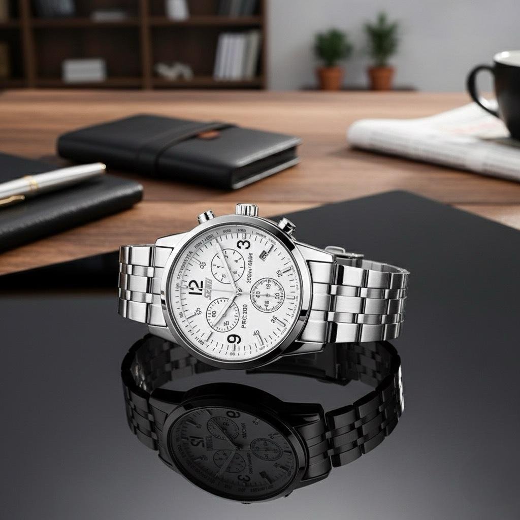 SKMEI - 9070 - Luxury Men Watch - white stainless steel - Dials Watches